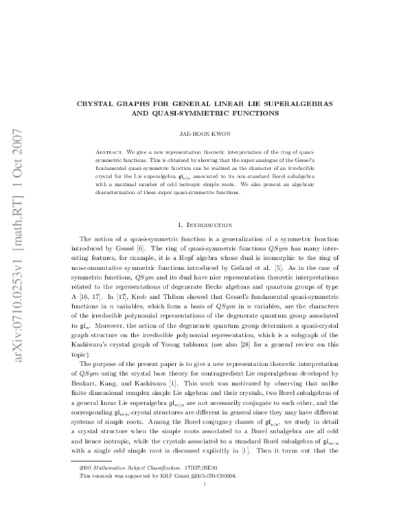 Pdf Crystal Graphs For General Linear Lie Superalgebras And Quasi