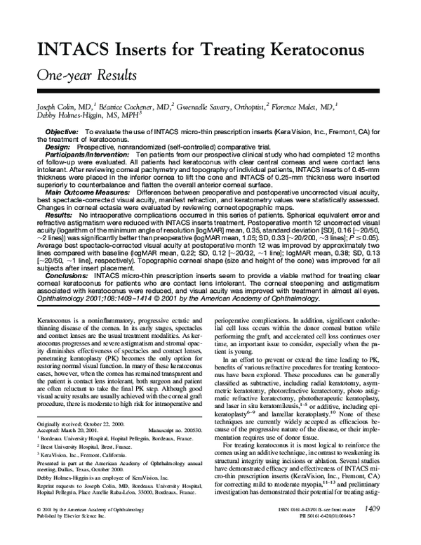 (PDF) INTACS inserts for treating keratoconus