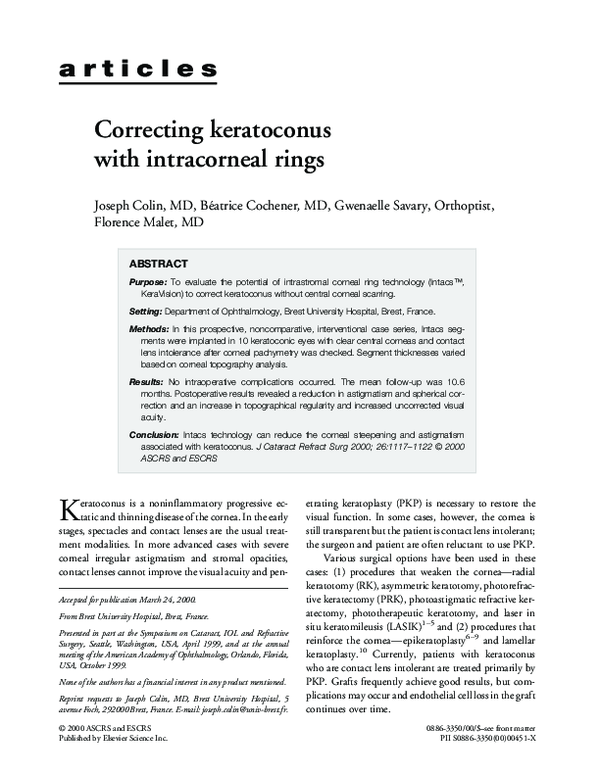 (PDF) Correcting keratoconus with intracorneal rings