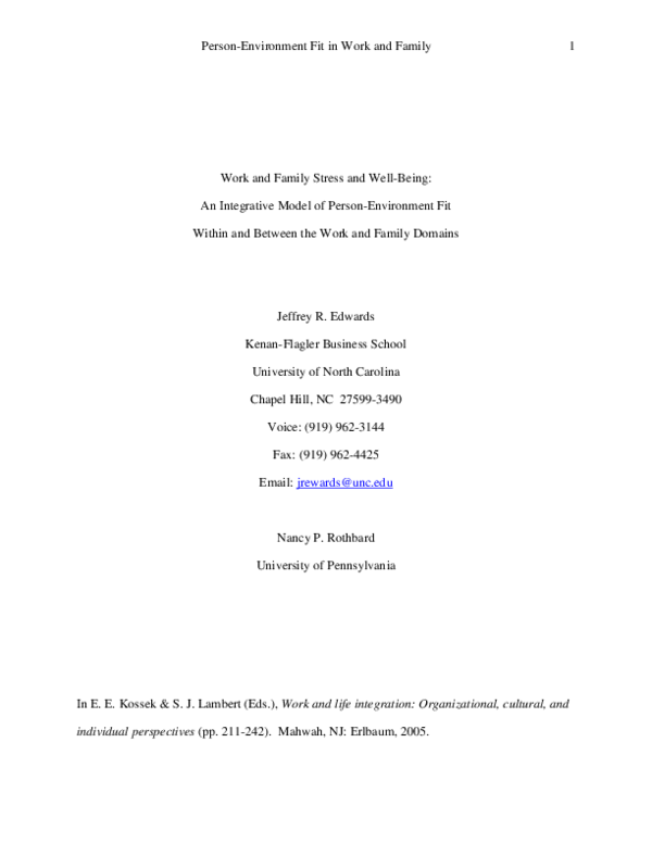 (PDF) Work and Family Stress and Well-Being: An Integrative Model of ...