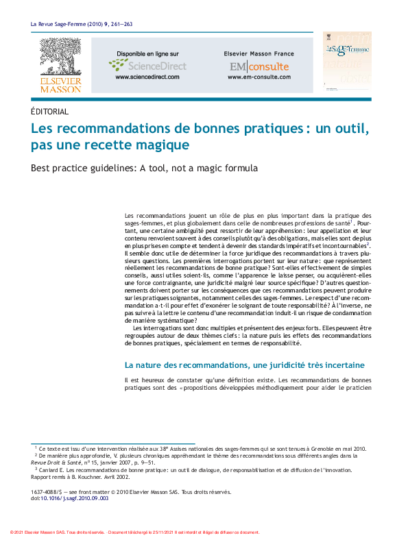 (PDF) Les recommandations de bonnes pratiques : un outil, pas une recette magique