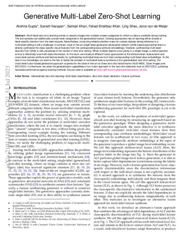 (PDF) Generative Multi-Label Zero-Shot Learning | Joost van de Weijer - Academia.edu