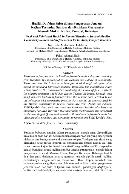 (PDF) Hadith Daif dan Palsu dalam Pengurusan Jenazah: Kajian Terhadap ...