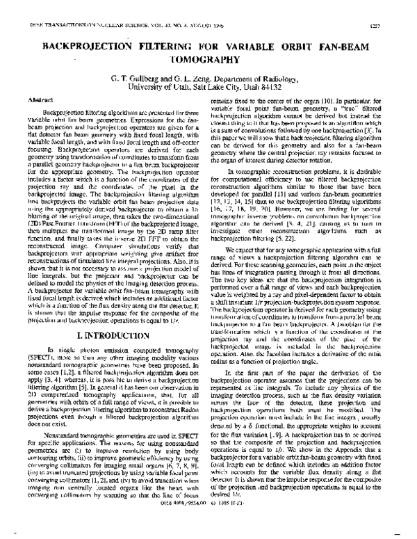 Pdf Backprojection Filtering For Variable Orbit Fan Beam Tomography