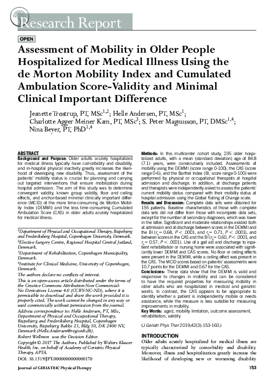 (PDF) Assessment of Mobility in Older People Hospitalized for Medical Illness Using the de ...