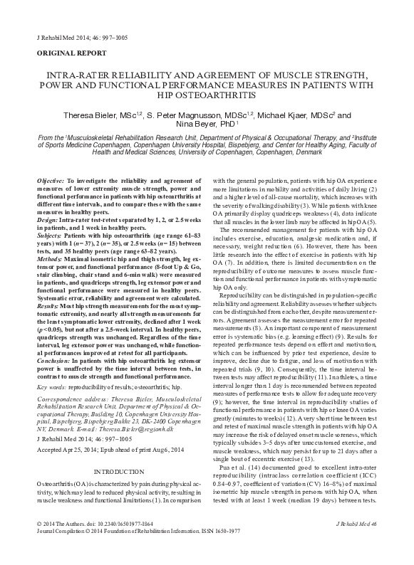 (PDF) Intra-rater reliability and agreement of muscle strength, power ...