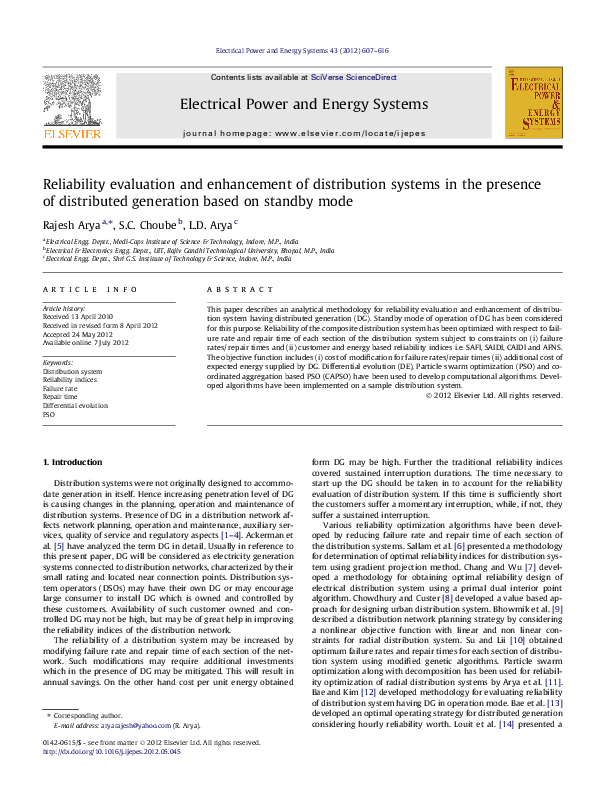 (PDF) Reliability evaluation and enhancement of distribution systems in the presence of ...