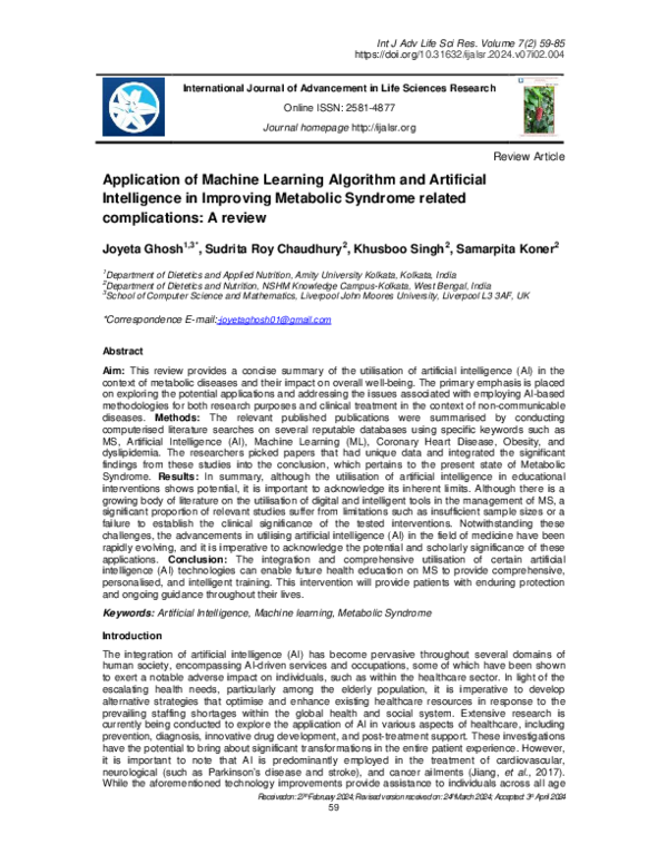 Pdf Application Of Machine Learning Algorithm And Artificial