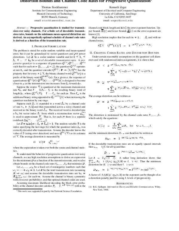 (PDF) Channel Coding and Distortion in Quantization