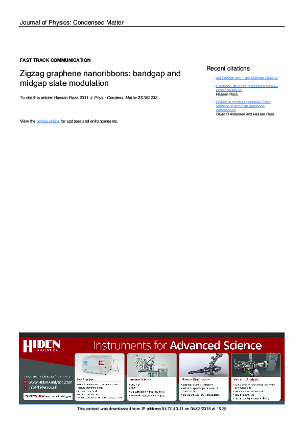 (PDF) Zigzag graphene nanoribbons: bandgap and midgap state modulation | Hassan Raza - Academia.edu