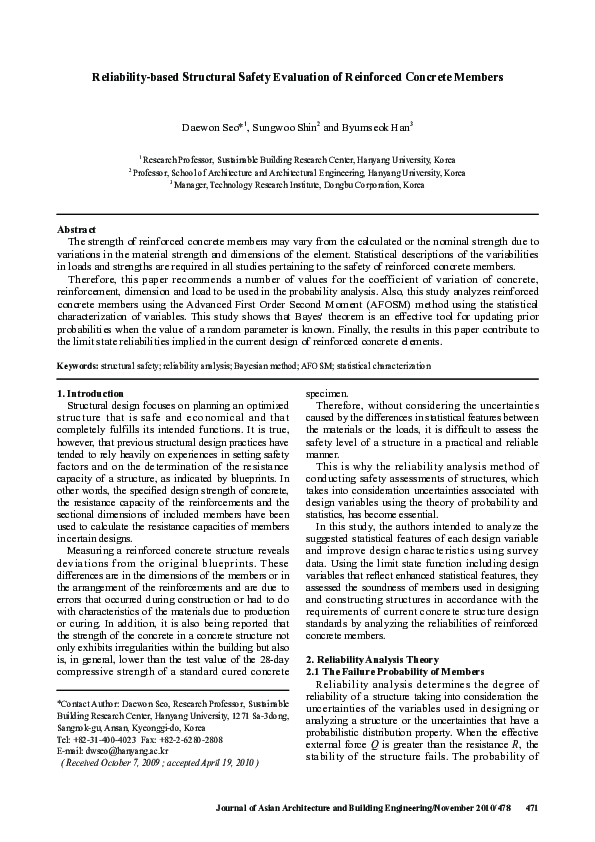 (PDF) Reliability-based Structural Safety Evaluation of Reinforced Concrete Members