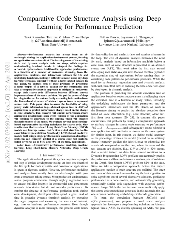 (PDF) Comparative Code Structure Analysis using Deep Learning for Performance Prediction