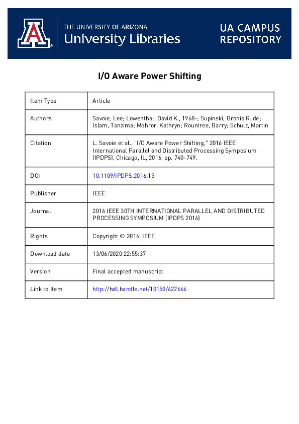 (PDF) I/O Aware Power Shifting
