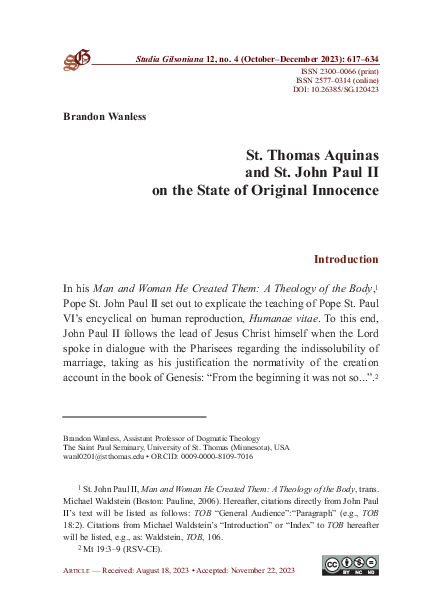 (PDF) St. Thomas Aquinas and St. John Paul II on the State of Original ...