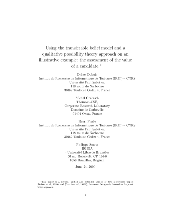 (PDF) Using the Transferable Belief Model and a Qualitative Possibility Theory Approach on An ...