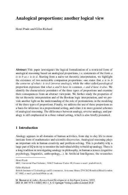 (PDF) Analogical proportions: another logical view