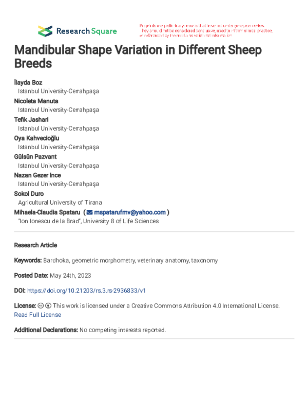 (PDF) Mandibular Shape Variation in Different Sheep Breeds