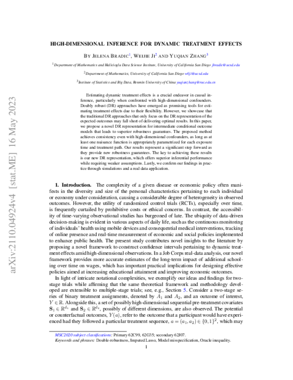 (PDF) High-dimensional Inference for Dynamic Treatment Effects
