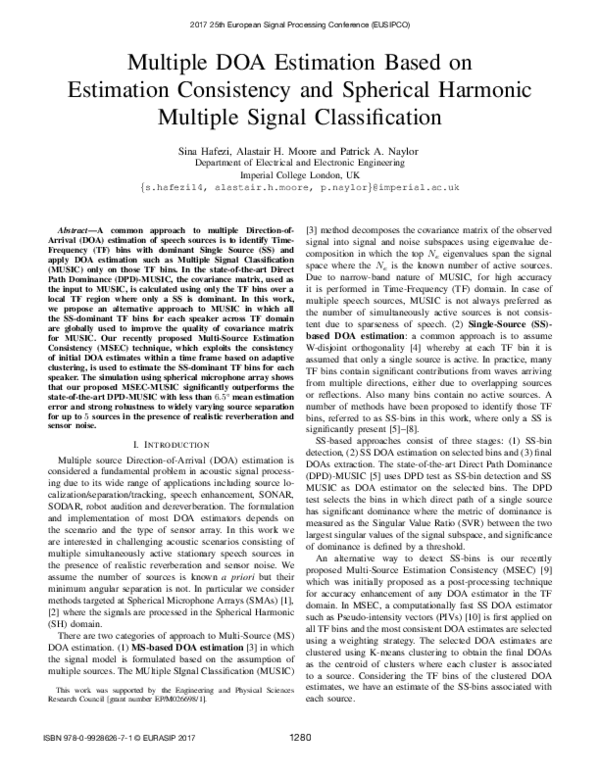 Pdf Multiple Doa Estimation Based On Estimation Consistency And
