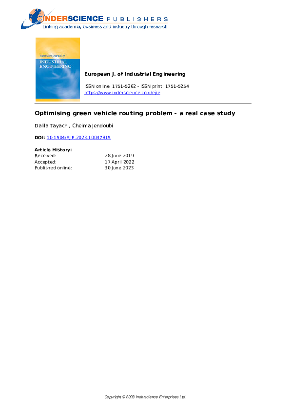 (PDF) Optimizing Green Vehicle Routing Problem-A Real Case Study