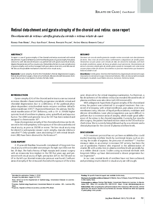 (PDF) Retinal detachment and gyrate atrophy of the choroid and retina ...