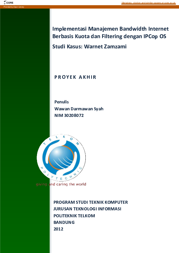 (PDF) IMPLEMENTASI MANAJEMEN BANDWIDTH INTERNET BERBASIS KUOTA DAN FILTERING DENGAN IPCop OS ...