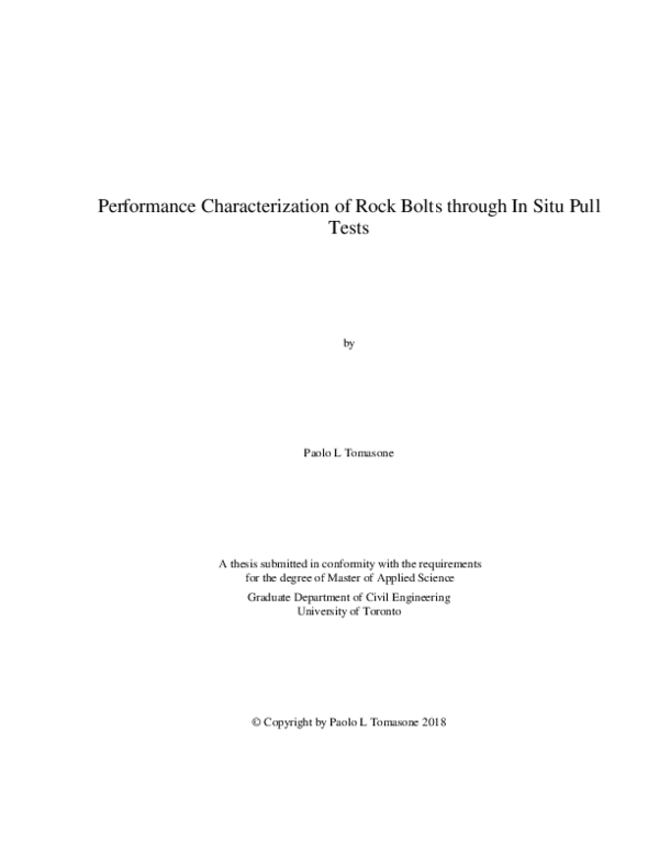(PDF) Performance characterization of rock bolts through in situ pull tests