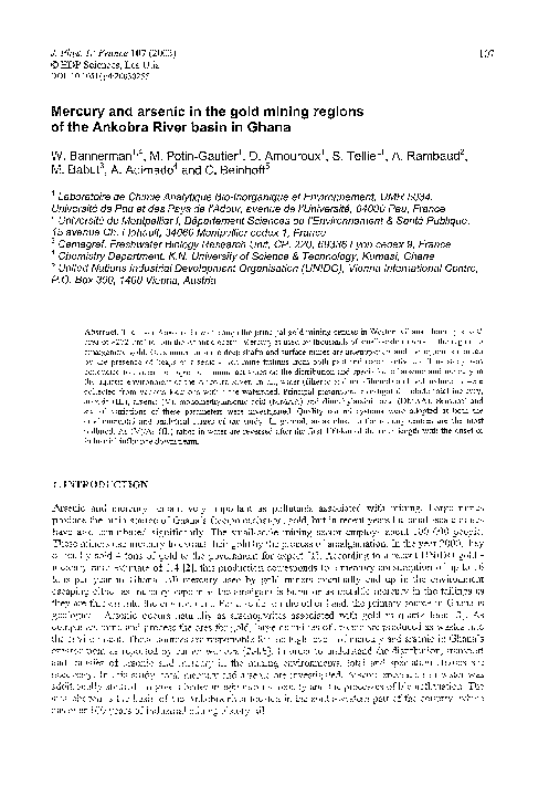 (PDF) Mercury and arsenic in the gold mining regions of the Ankobra ...