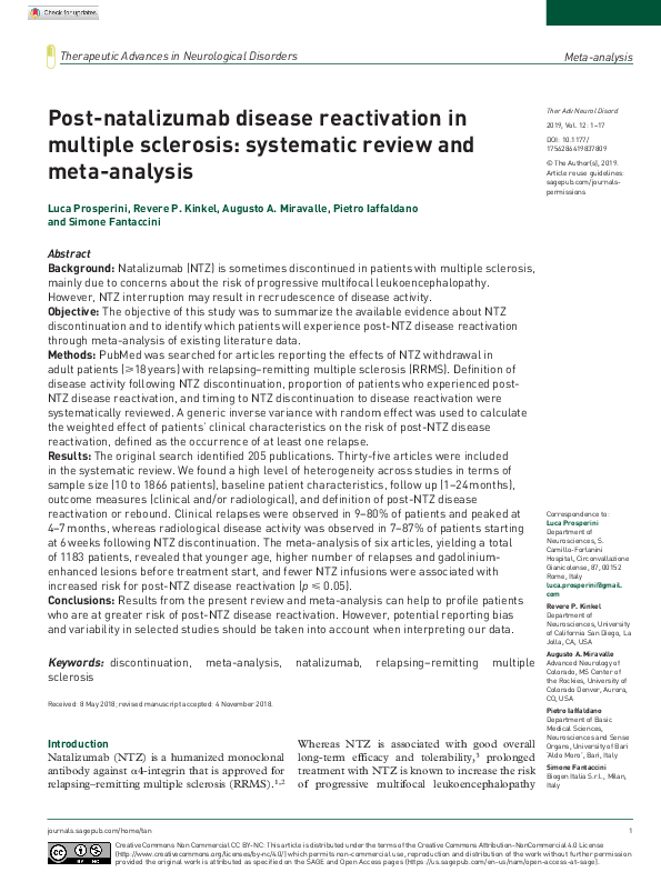 (PDF) Post-natalizumab disease reactivation in multiple sclerosis: systematic review and meta ...