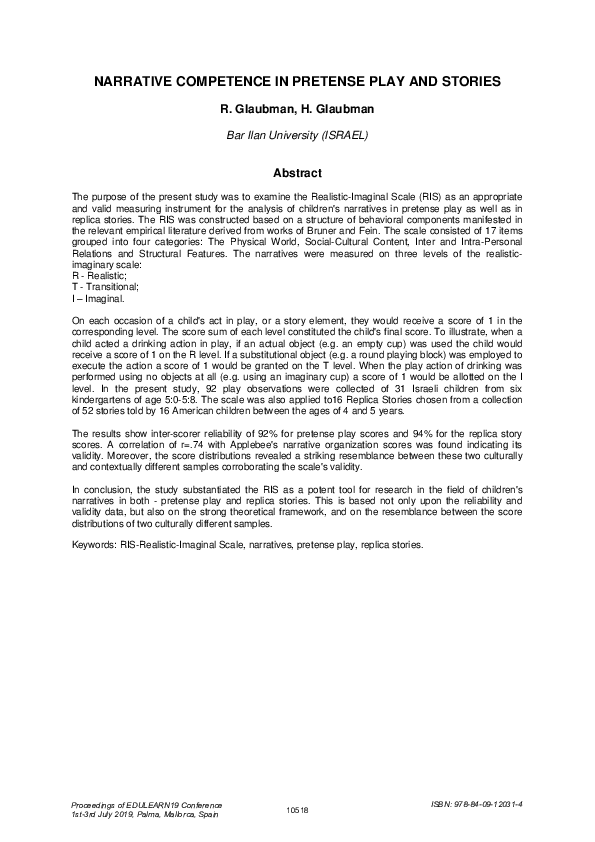 (PDF) Narrative Competence in Pretense Play and Stories
