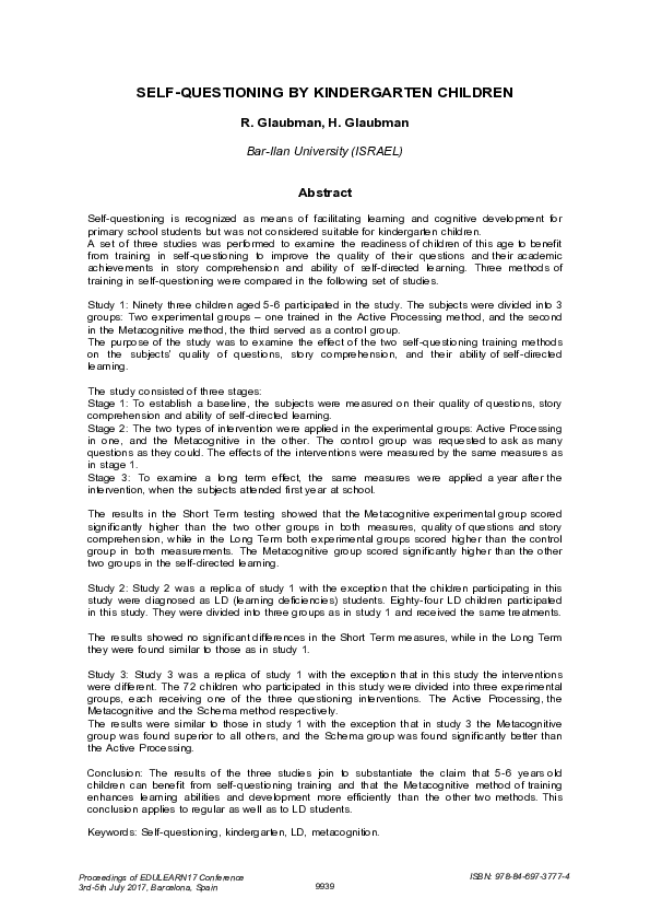 (PDF) Self-Questioning by Kindergarten Children