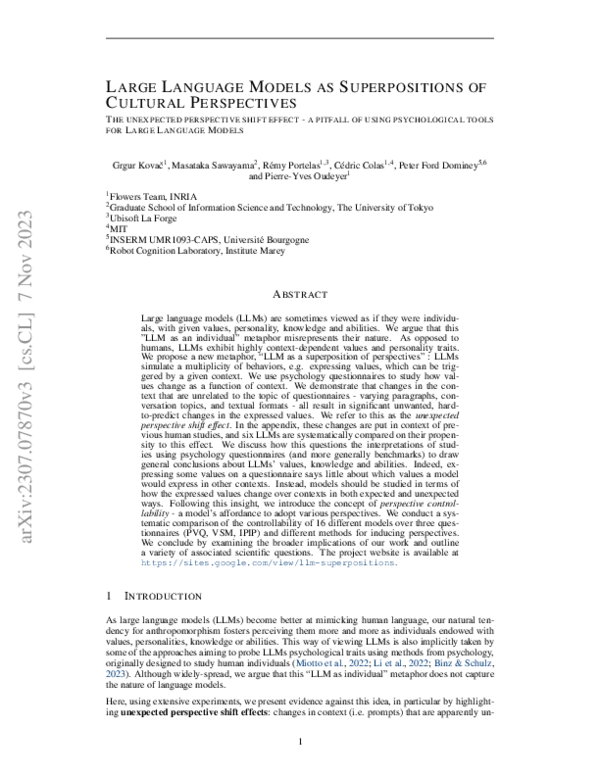 (PDF) Large Language Models as Superpositions of Cultural Perspectives
