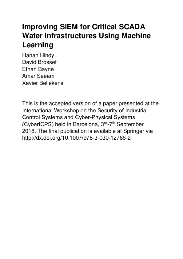 (PDF) Improving SIEM for Critical SCADA Water Infrastructures Using ...
