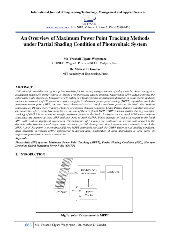 (PDF) An Overview of Maximum Power Point Tracking Methods under Partial Shading Condition of ...