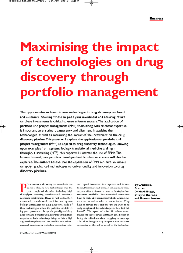 (PDF) Maximising the impact of technologies on drug discovery through ...