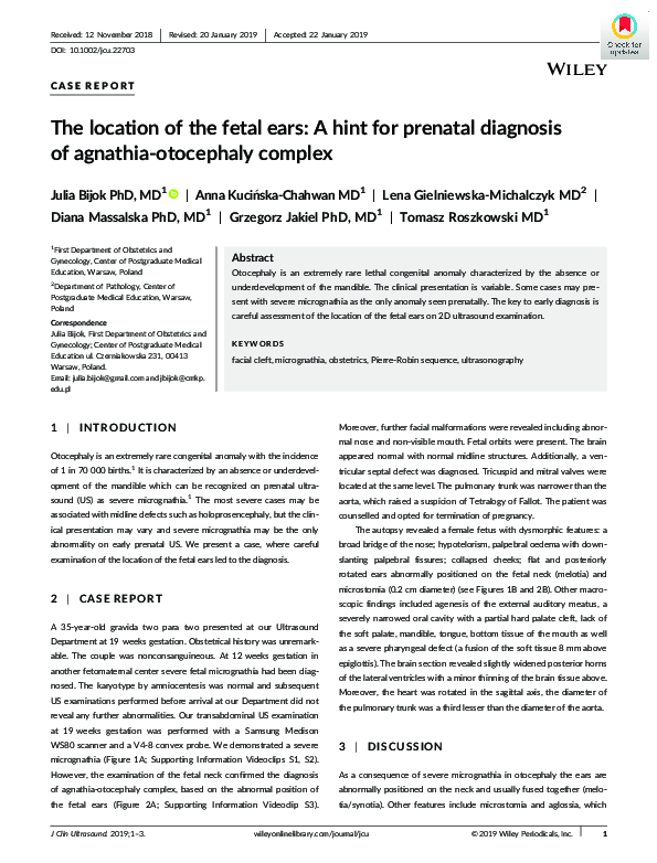 (PDF) The location of the fetal ears: A hint for prenatal diagnosis of ...