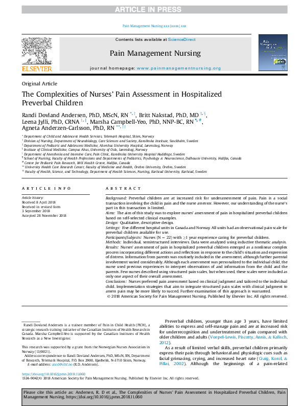 (PDF) The Complexities of Nurses’ Pain Assessment in Hospitalized ...