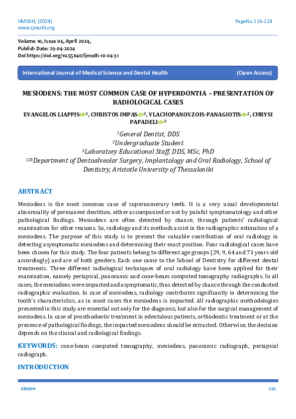 (PDF) MESIODENS: THE MOST COMMON CASE OF HYPERDONTIA -PRESENTATION OF ...