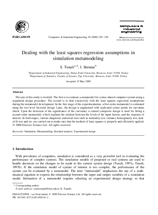 (PDF) Dealing with the least squares regression assumptions in simulation metamodeling | semra ...