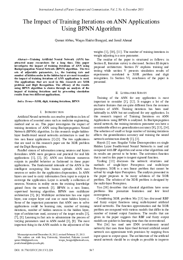 (PDF) The Impact of Training Iterations on ANN Applications Using BPNN Algorithm