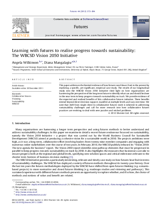 (PDF) Learning with futures to realise progress towards sustainability ...