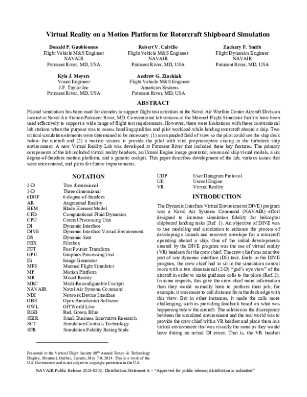 (PDF) Virtual Reality on a Motion Platform for Rotorcraft Shipboard Simulation