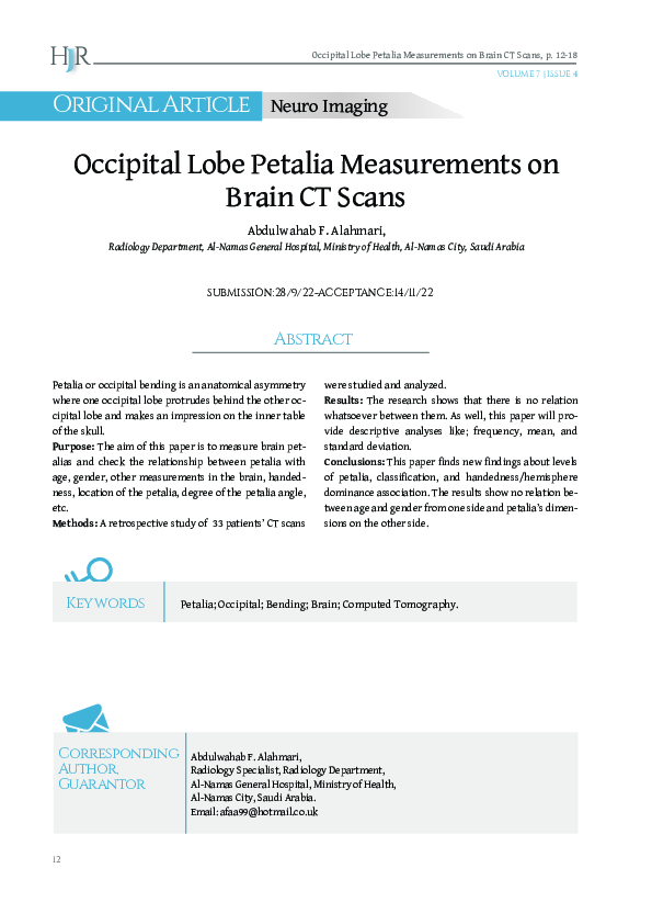 (PDF) Occipital Lobe Petalia Measurements on Brain CT Scans