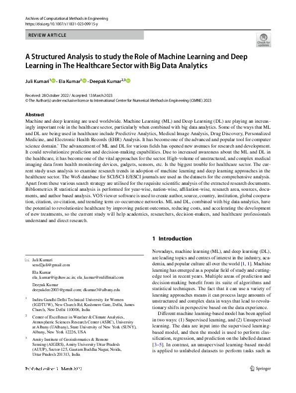 (PDF) A Structured Analysis to study the Role of Machine Learning and ...