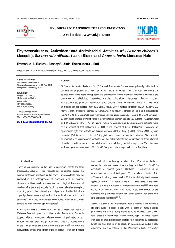 (PDF) Phytoconstituents, Antioxidant and Antimicrobial Activities of Livistona chinensis ...