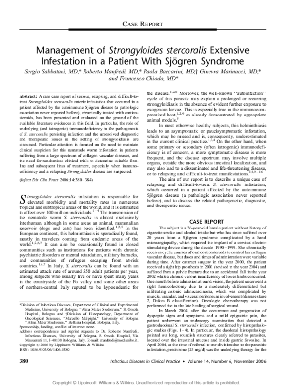 (PDF) Management of Strongyloides stercoralis Extensive Infestation in ...