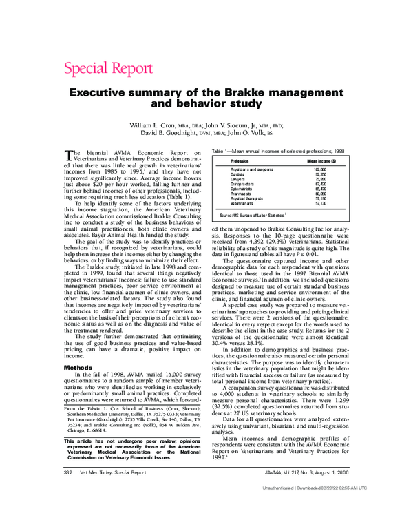 (PDF) Executive summary of the Brakke management and behavior study