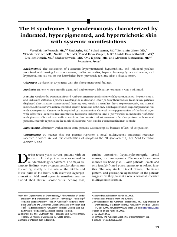 (PDF) The H syndrome: A genodermatosis characterized by indurated ...