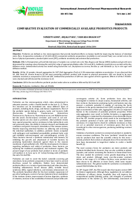 (PDF) Comparative Evaluation of Commercially Available Probiotics Products (PDF) Comparative Evaluation of Commercially Available Probiotics Products