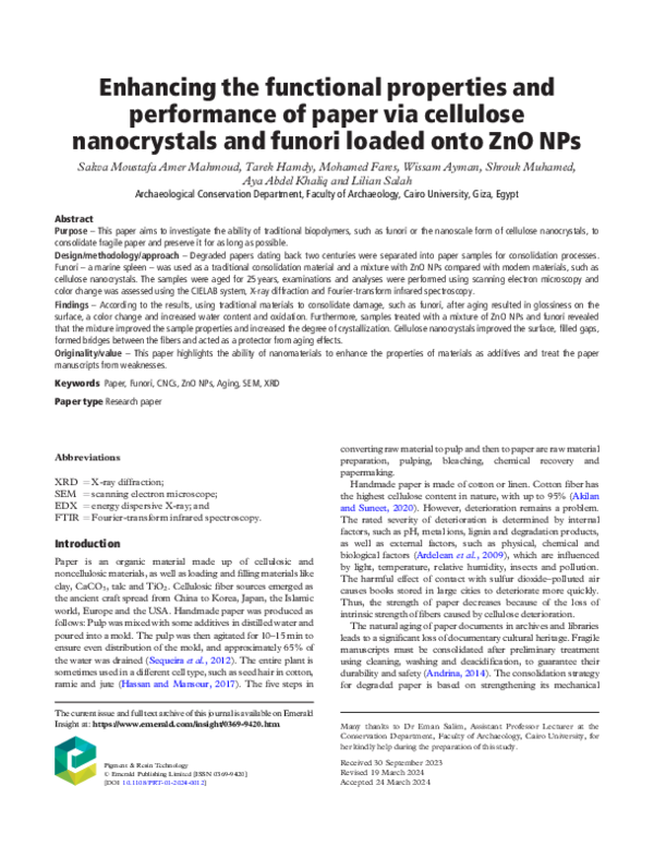 (PDF) Enhancing the functional properties and performance of paper via cellulose nanocrystals ...